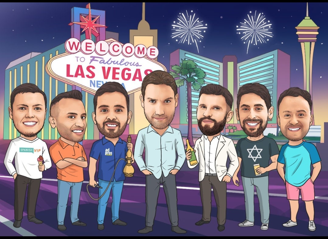 6 People Custom Group Caricature Digitally Hand Drawn | Etsy