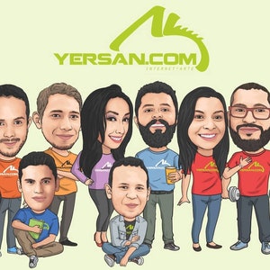 8 People Group Caricature, Drawing From Photo : Perfect Gift for ...