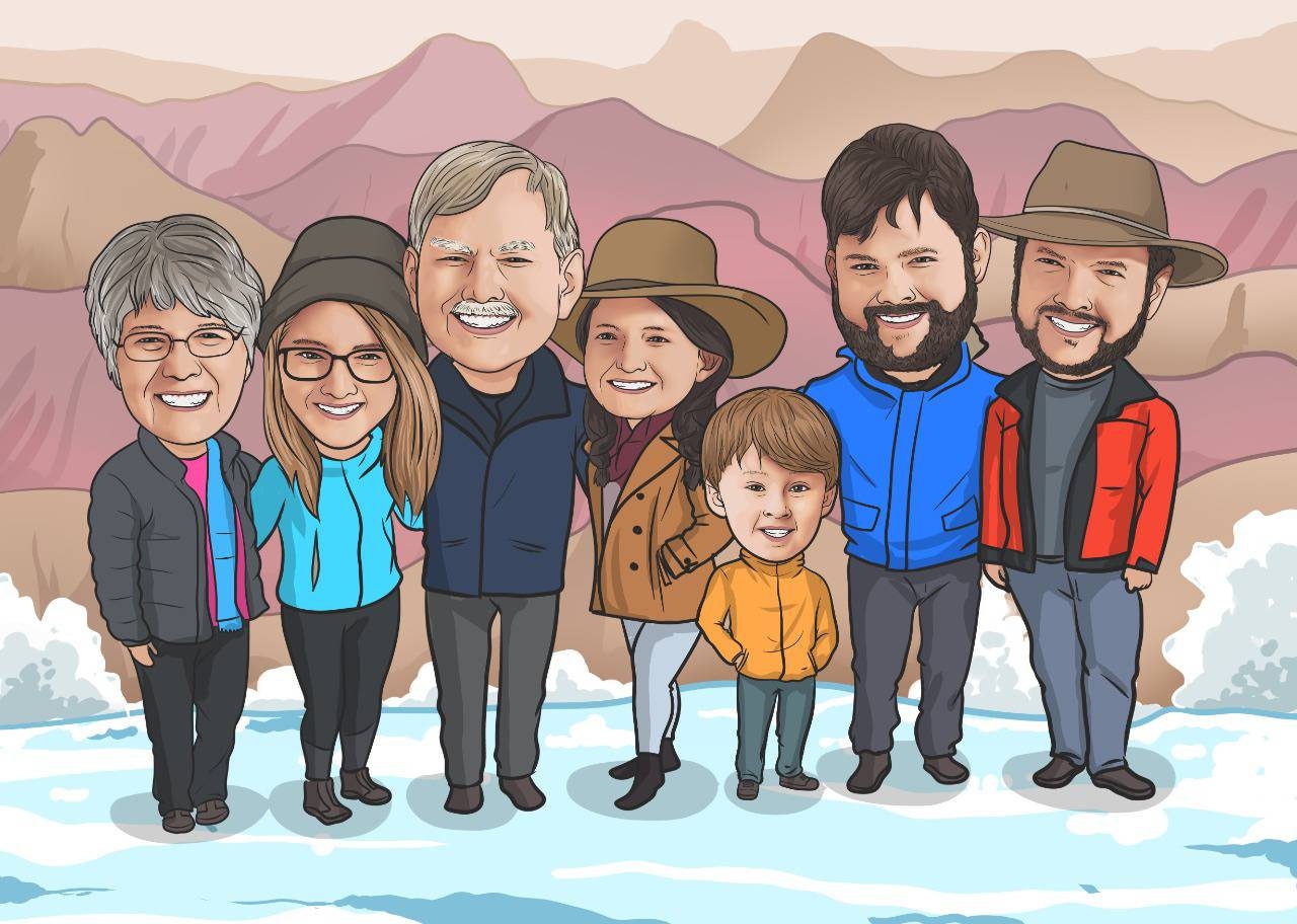 Cartoon Family Of 8 People