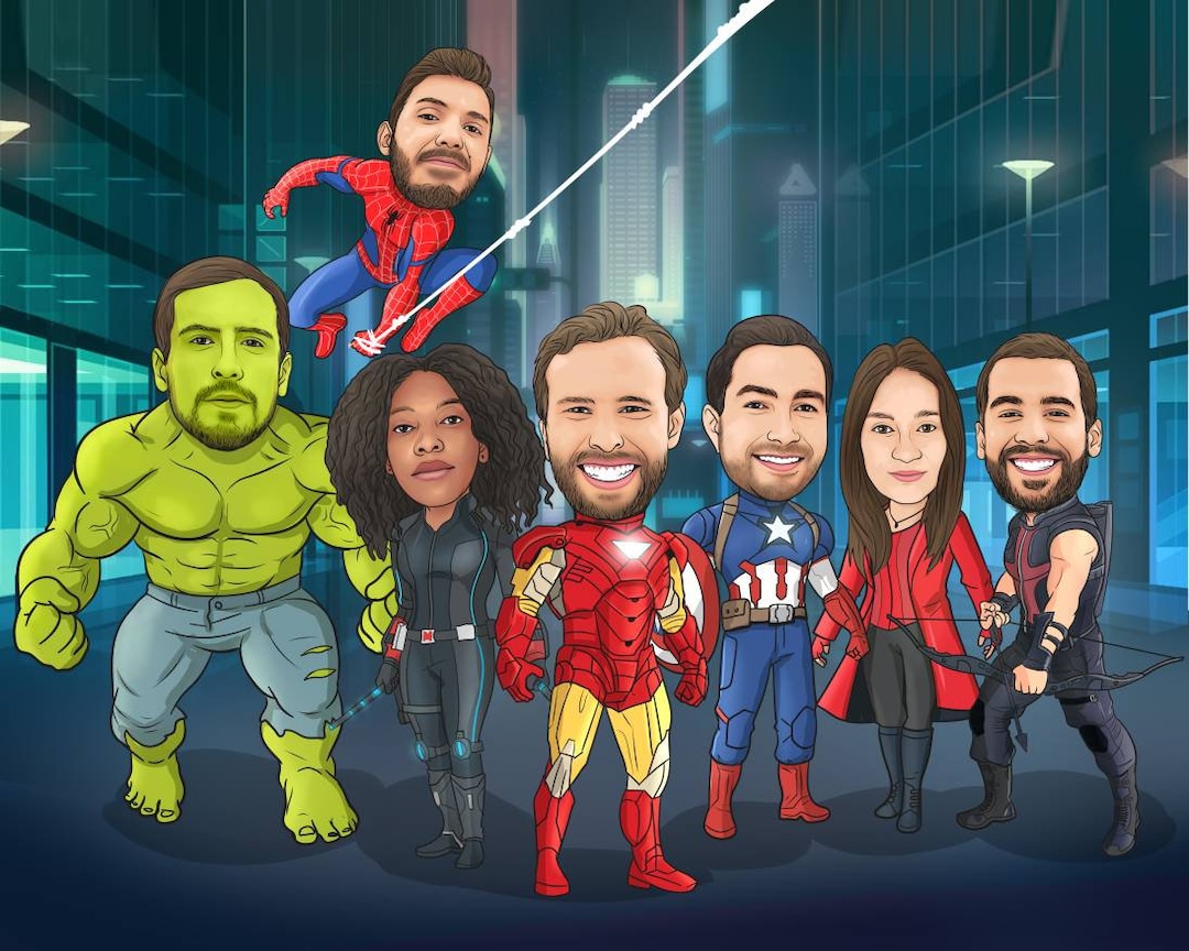Superhero Caricature Portrait, Custom Cartoon Portrait, Drawing From ...