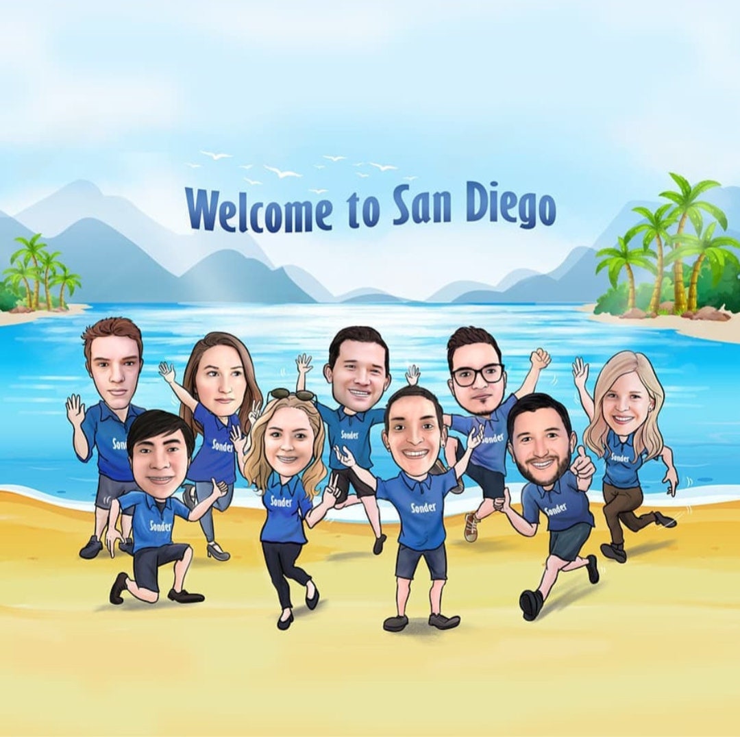 12 People Custom Group Caricature, Cartoon Portrait From Photo – Gift ...