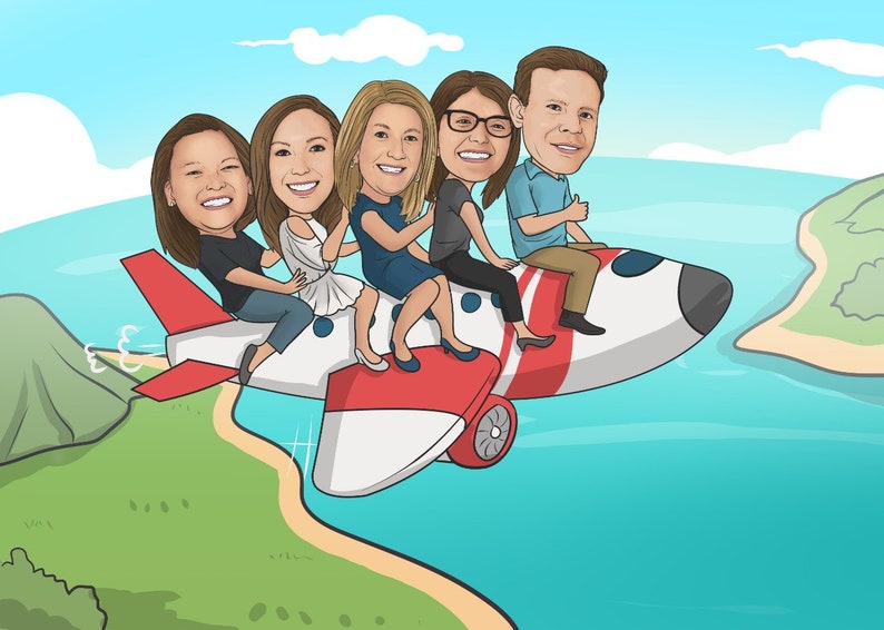 5 People Drawing From Photo, Custom Cartoon Portrait, Digital Hand ...