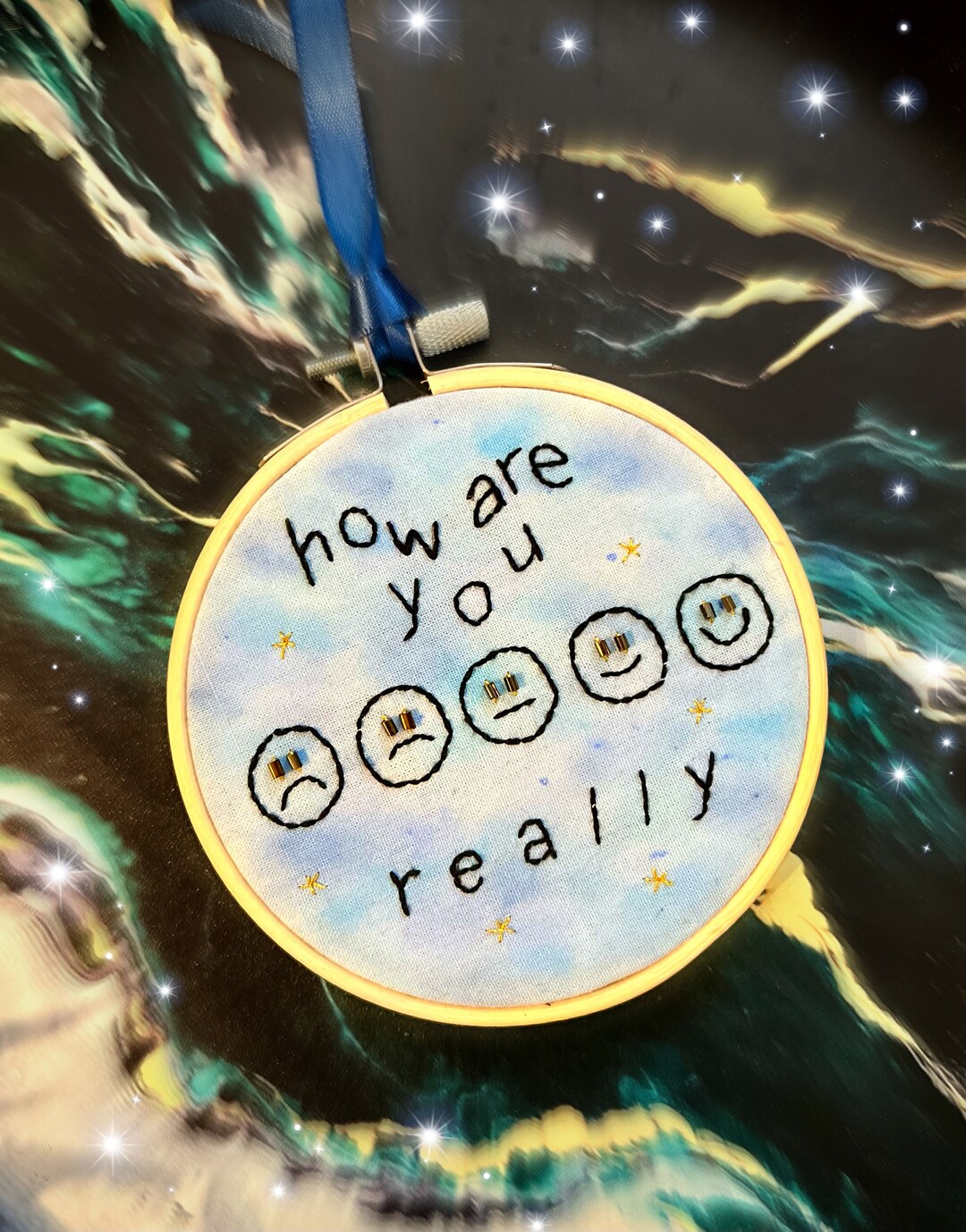 How Are You | Smiley Face Emoji | Hand-stitched Embroidery Piece | 4 ...