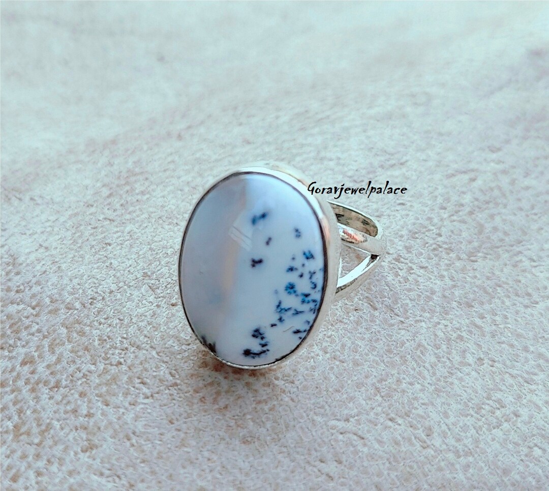 Dendritic Agate Ring, Designer Oval Shape Stone Ring, 925 Sterling Silver Ring, Handmade Ring ...