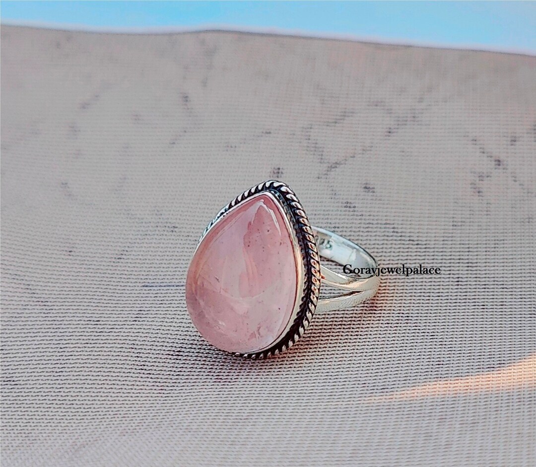 Pear Shale Gemstone Rose Quartz Ring, 925 Silver Ring, Handmade Ring ...