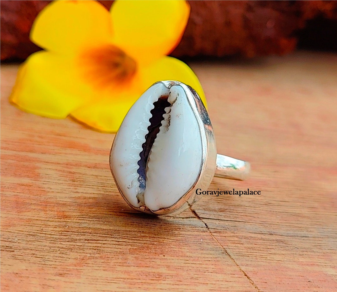 Cowrie Shell Ring: Sterling Silver Boho Statement Band - Etsy
