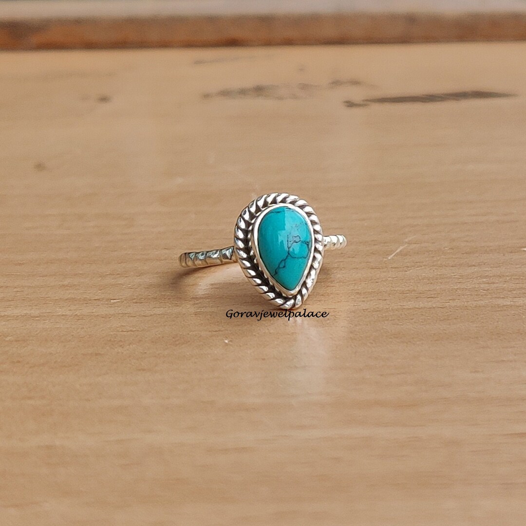 Pear Turquoise Ring: Handmade 925 Sterling Silver Boho Band - Etsy