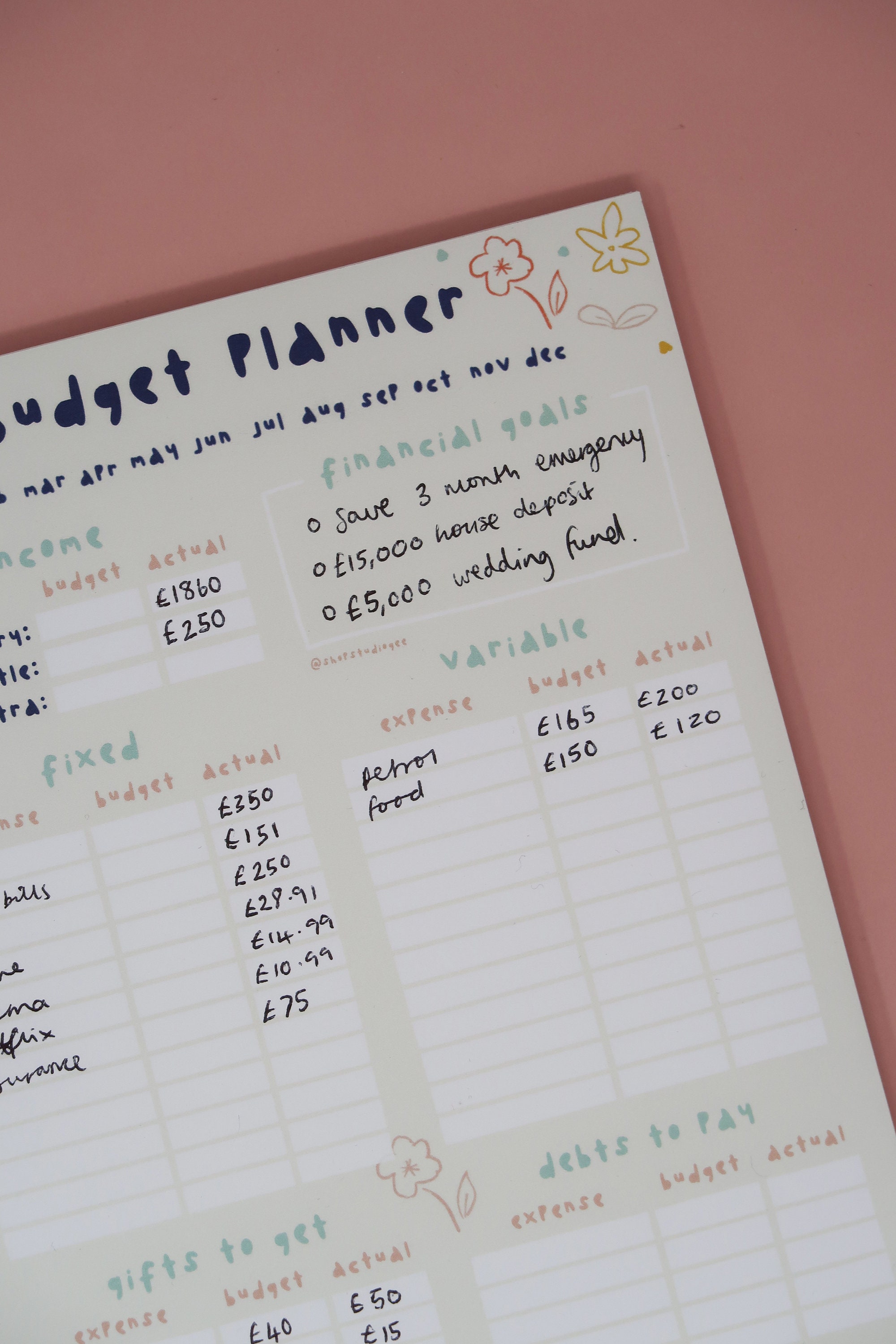 Floral Monthly Budget Planner A5 Notepad Landscape Desk Pad, Budgeting ...