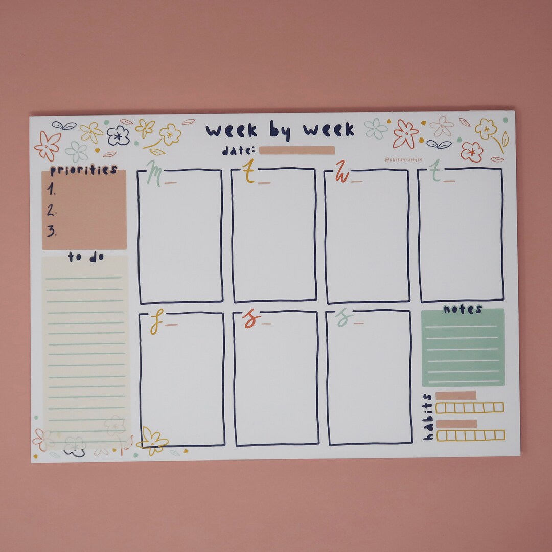 Floral Week by Week Weekly Planner A4 Notepad Landscape Desk Pad, to Do ...