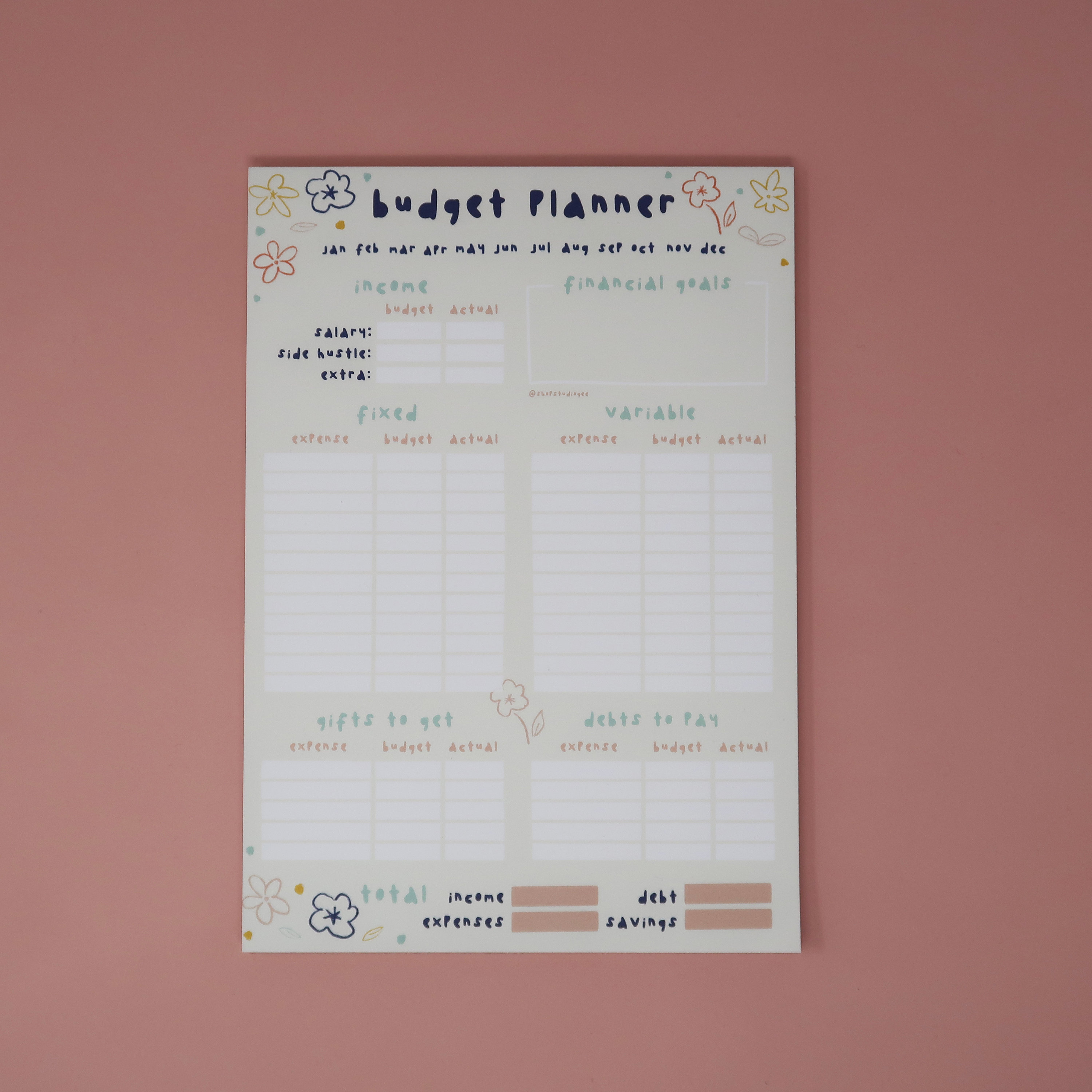 Floral Monthly Budget Planner A5 Notepad Landscape Desk Pad, Budgeting ...