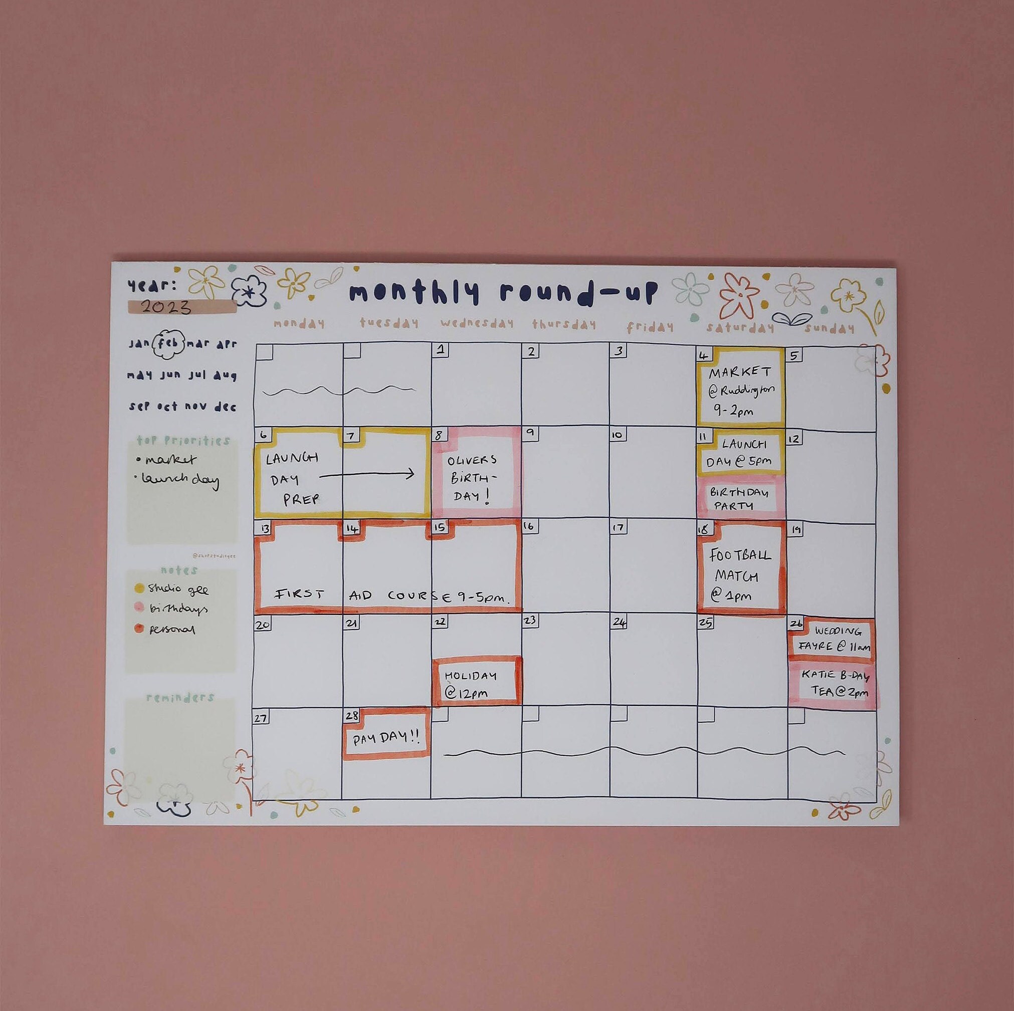 Floral Monthly Planner - A4 Notepad Landscape | Desk Pad, Month ...