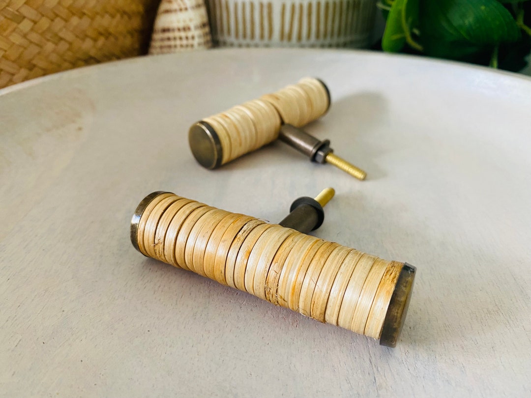 Rattan Drawer Pull, Wood Rattan Furniture Pull, Coastal Handles, Rattan ...