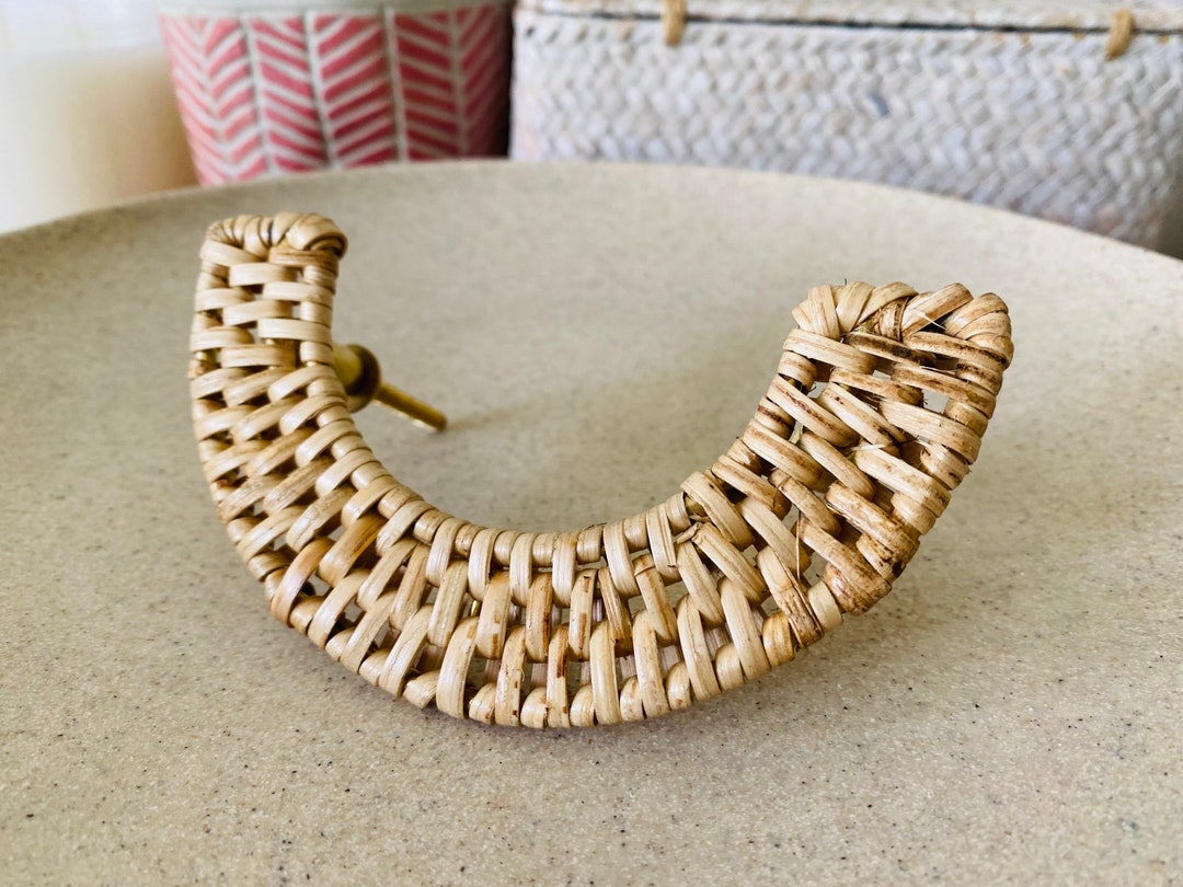 Half Moon Rattan Cabinet Handle, Rattan Furniture Pull, Coastal Handles ...