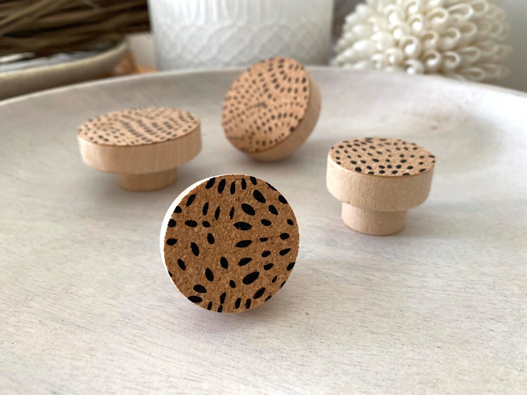 Cork Wood Knob, Round Wooden Furniture Knob, Cork Dresser Handle ...