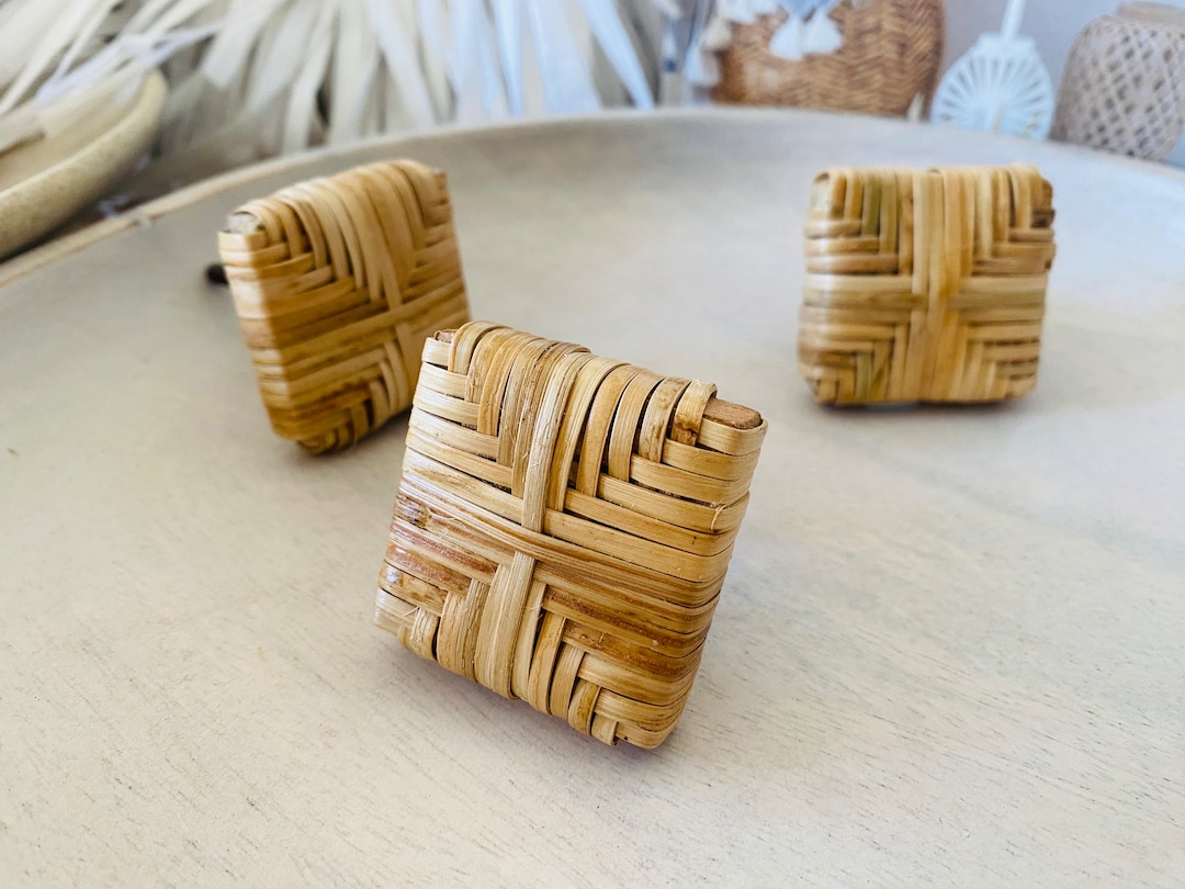 Rattan Square Knob, Geometric Rattan Handle, Furniture Knobs, Cabinet ...