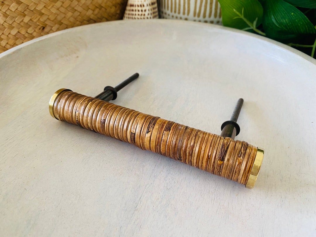 Walnut Rattan Drawer Handle, Wood Rattan Furniture Pull, Coastal ...