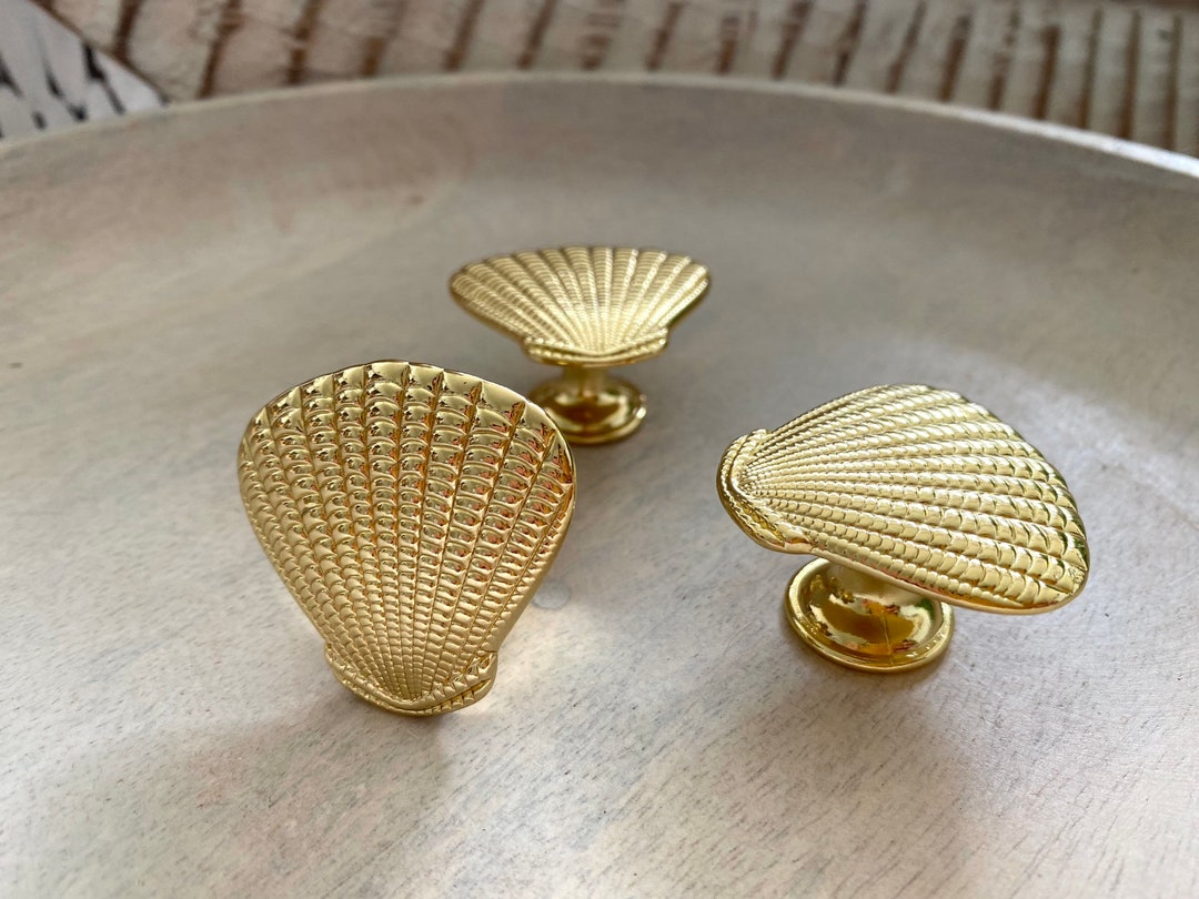 Gold Shell Cabinet Knob, Kitchen Cabinet Hardware, Door Knob, Metal ...