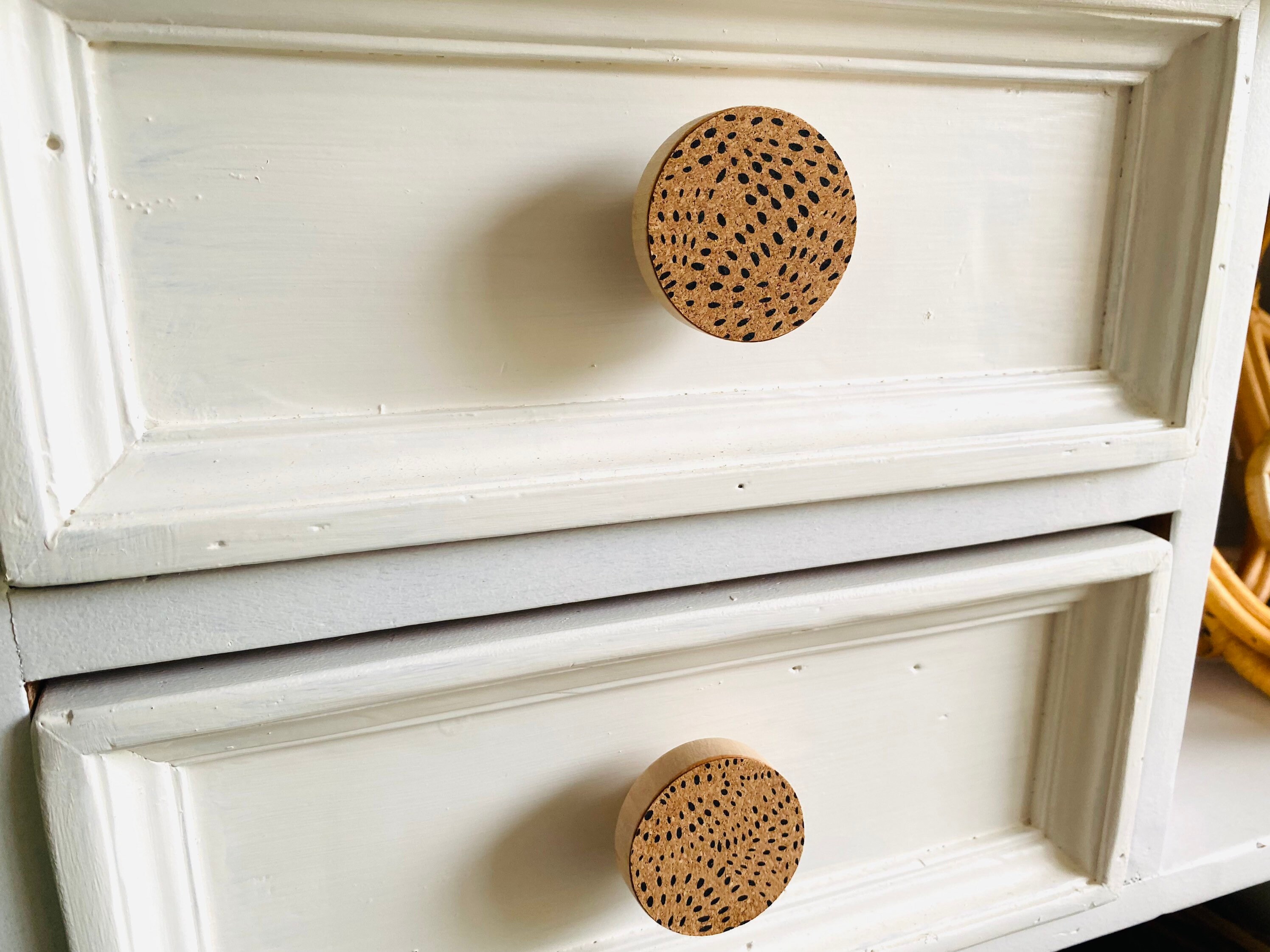 Cork Wood Knob, Round Wooden Furniture Knob, Cork Dresser Handle ...