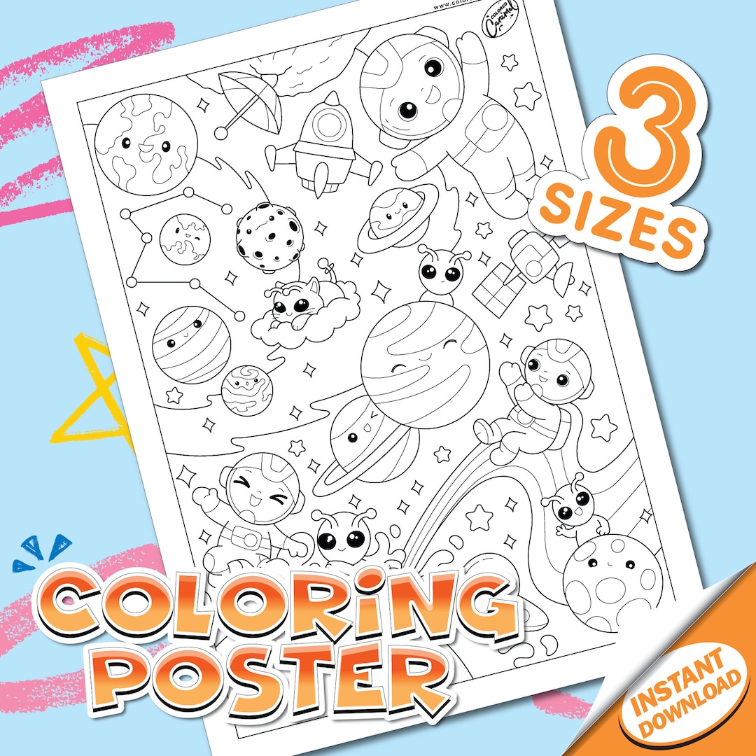 Kids Space and Galaxy Coloring Poster, Creative and Entertaining ...