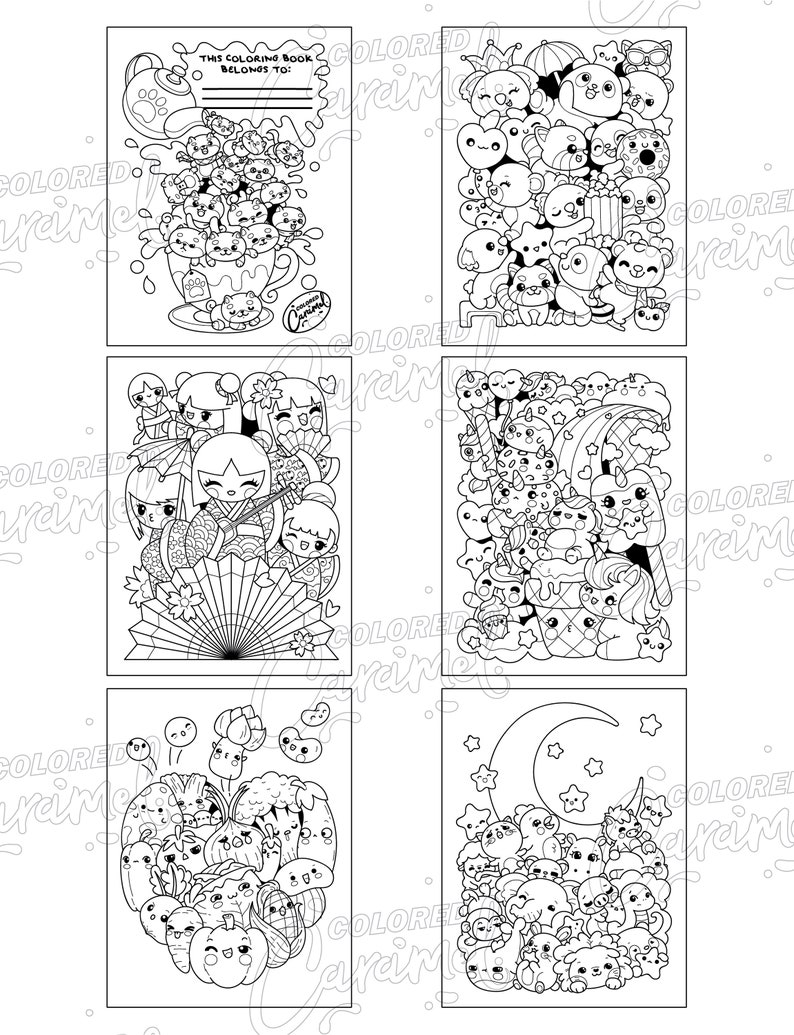Kawaii Doodle Coloring Book Printable PDF Download Pages Cute - Etsy