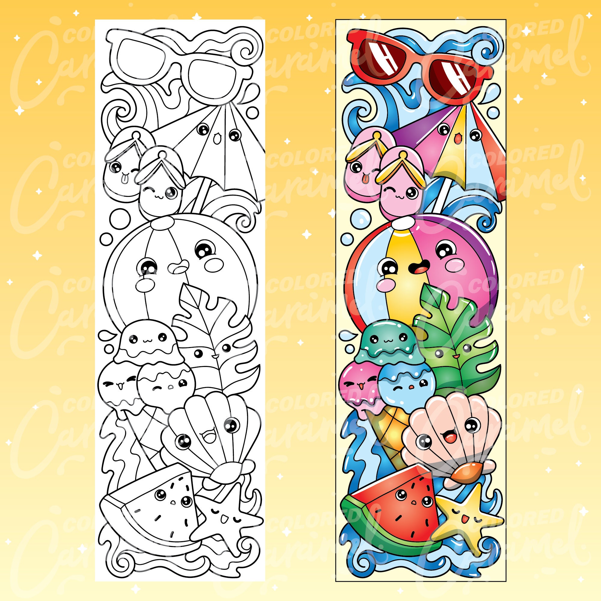 Kawaii Summer Coloring Bookmarks: DIY Printable Set (PDF) - Etsy UK