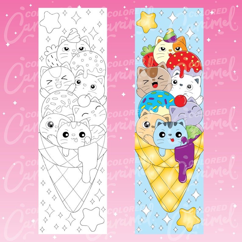 Kawaii Cats Coloring Bookmarks, Printables Instant Digital Download PDF ...