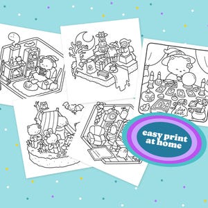 Halloween Coloring Pages, 40 Cute, Cozy, Spooky Vibes Illustrations ...