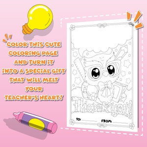 Teacher Appreciation Coloring Page With Cute Owl, Thank You Gift for ...