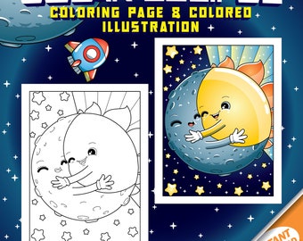 Total Solar Eclipse April 8 2024 Coloring Page for Kids, Cute Printable ...