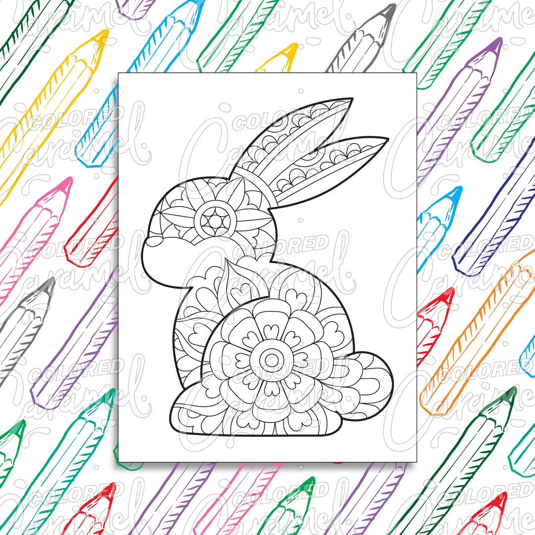 Easter Coloring Page Digital Download PDF With Cute Bunny, Mandalas and ...