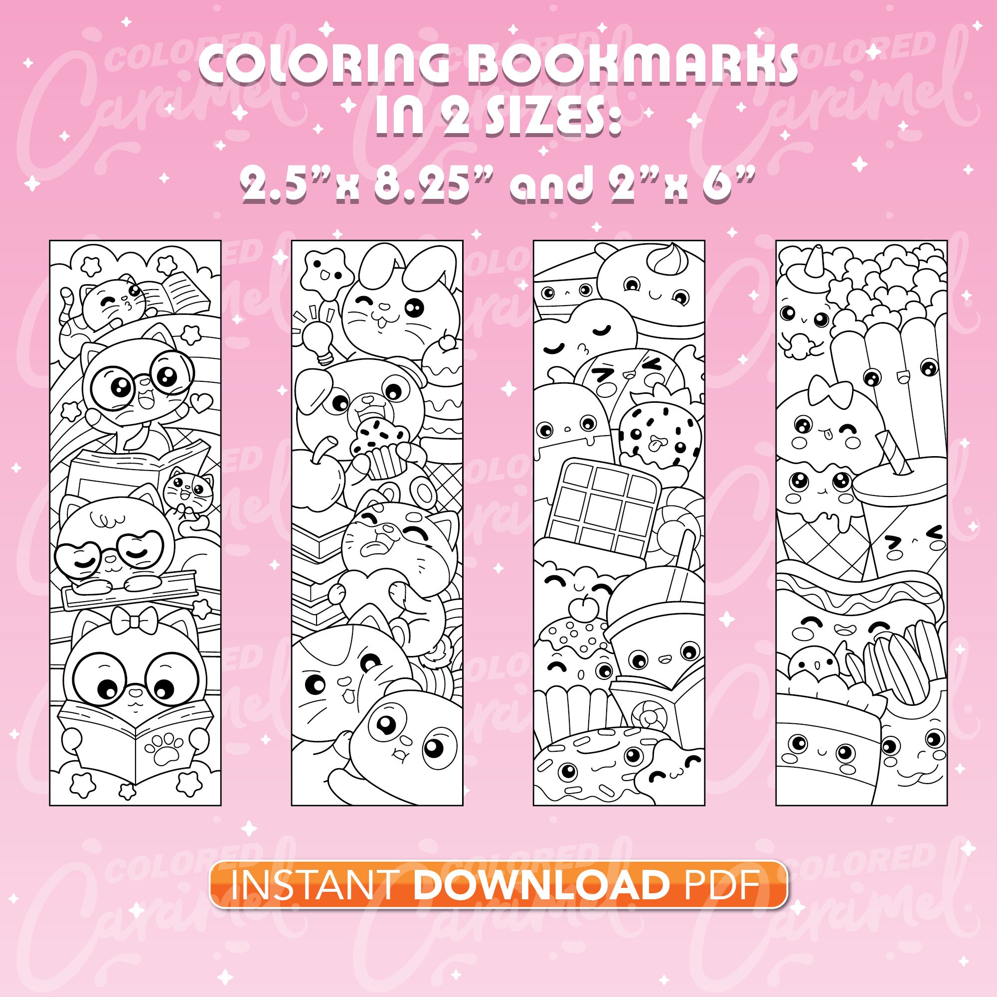Kawaii Doodle Coloring Bookmarks: DIY Printable Set (PDF) - Etsy