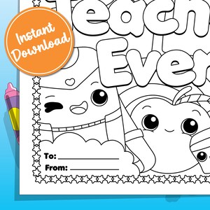 Best Teacher Ever, Coloring Page Thank You Gift for End of School and ...