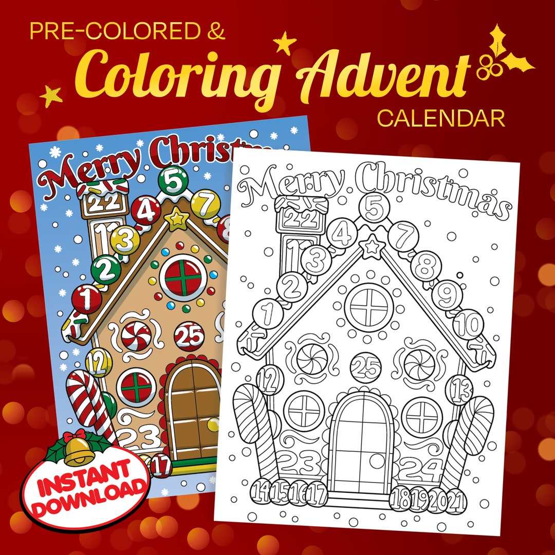 Coloring Christmas Advent Calendar With Gingerbread House - Etsy