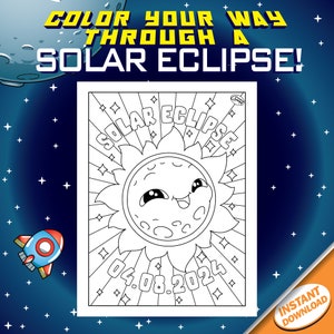 Total Solar Eclipse April 8 2024 Coloring Page for Kids, Cute Printable ...