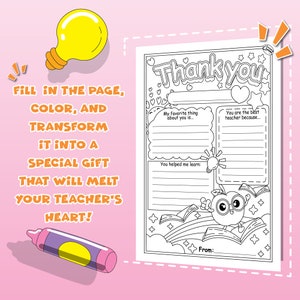 Thank You Teacher Printable Coloring Page, Gift for End of School and ...