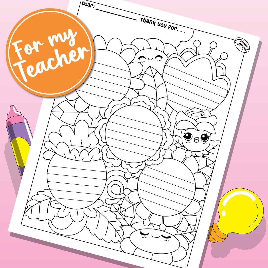Thank You Teacher Flowers Coloring Page Gift for End of School and ...