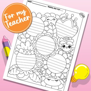Thank You Teacher Flowers Coloring Page Gift for End of School and ...