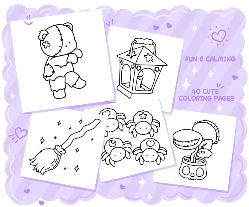Halloween Coloring Book, Cute, Spooky Printable Instant Digital ...