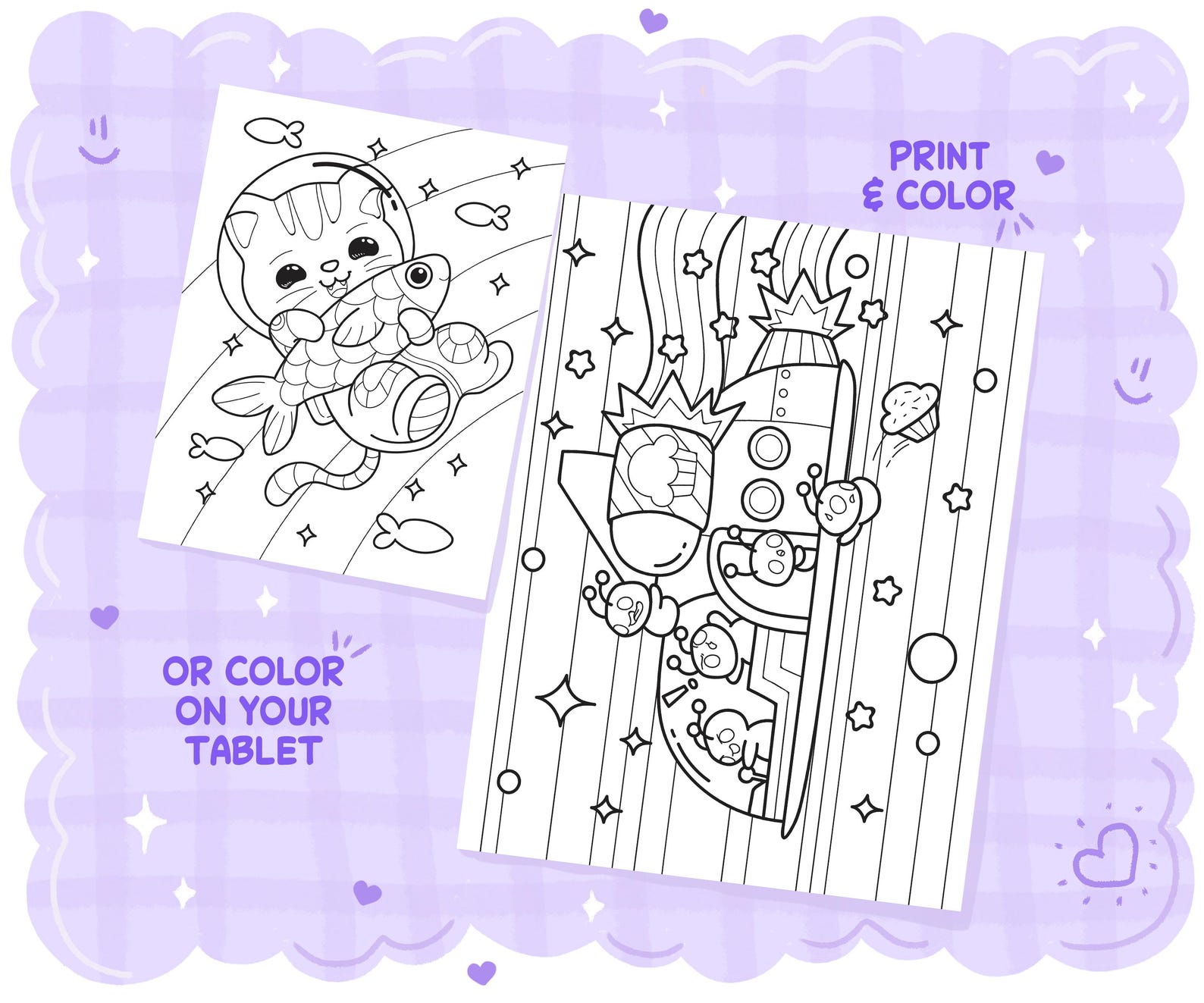 Kawaii Galaxy Coloring Book, Printable Instant Digital Download PDF ...