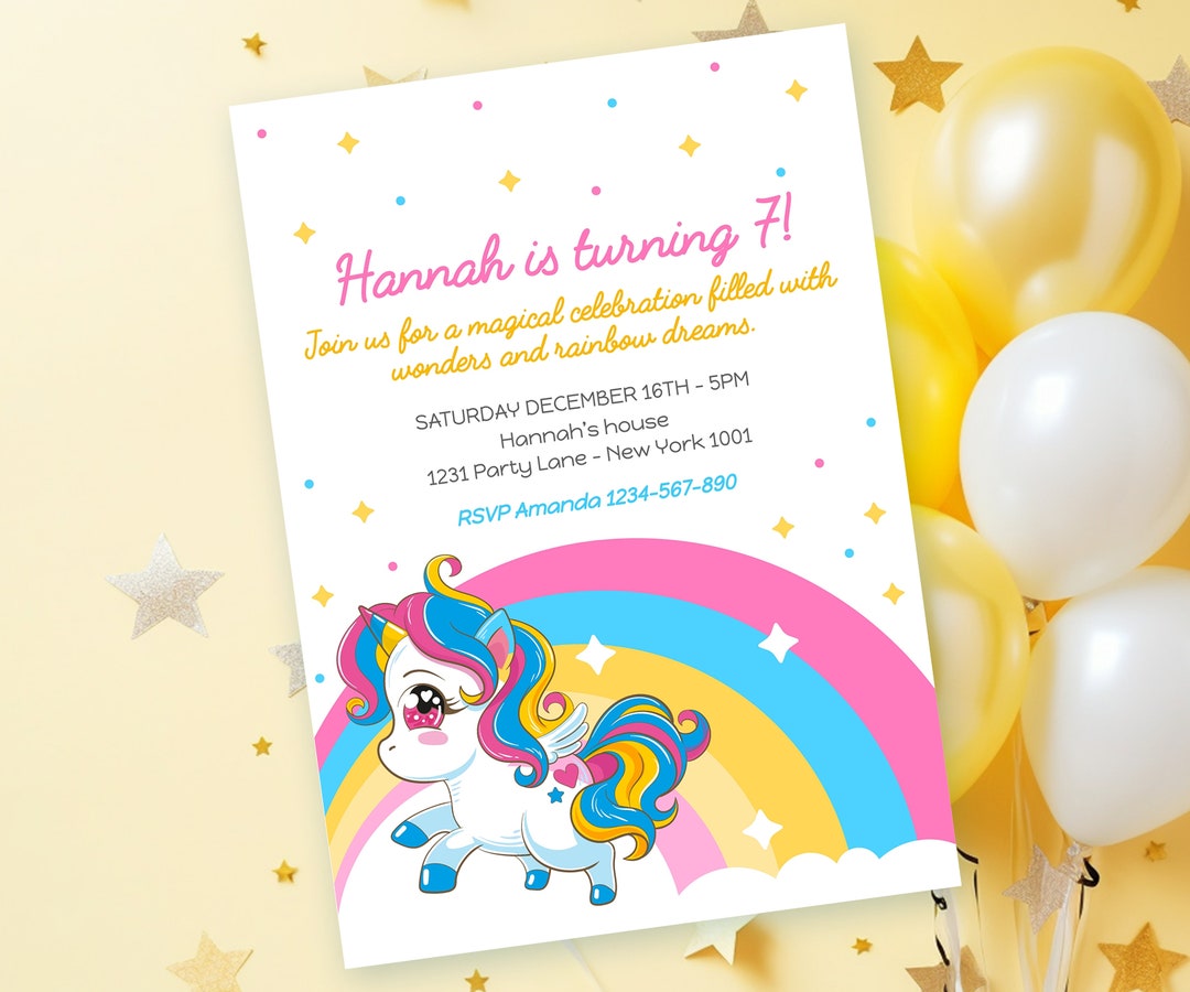 Editable Corjl Unicorn Birthday Party Invitation for Girls - Etsy