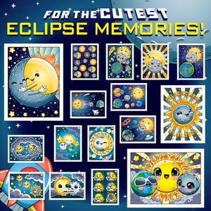 Total Solar Eclipse April 2024, Set of 16 Coloring Pages for Kids, Cute ...