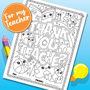 Thank You Teacher Coloring Page, Gift for End of School and ...