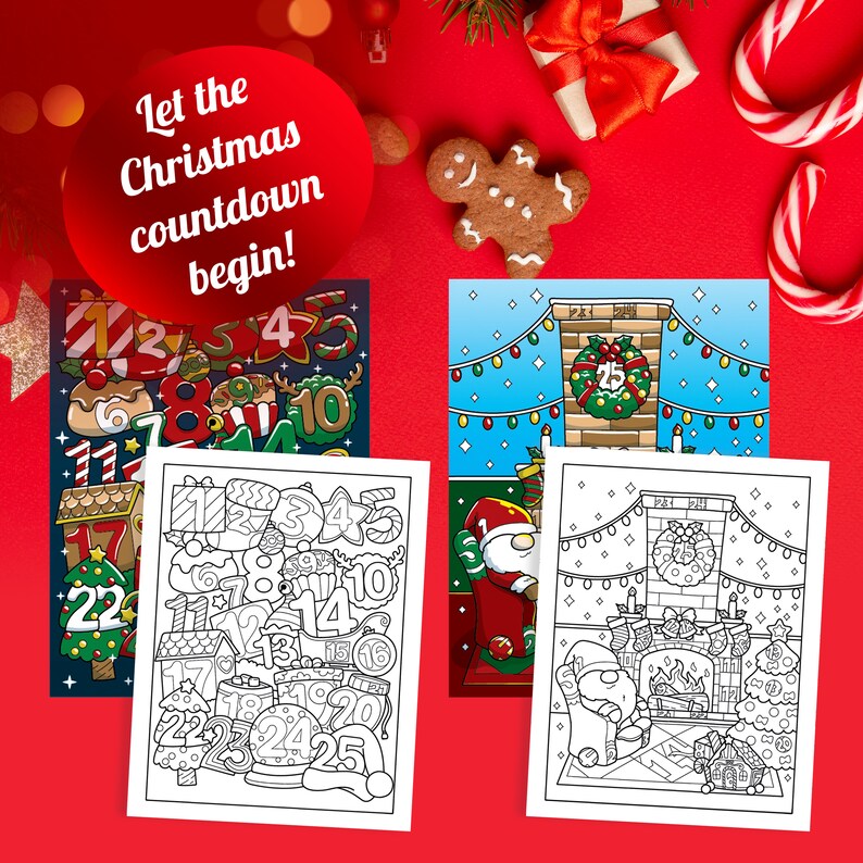 Coloring Christmas Advent Calendars: Set of 12 Festive Holiday Pages ...