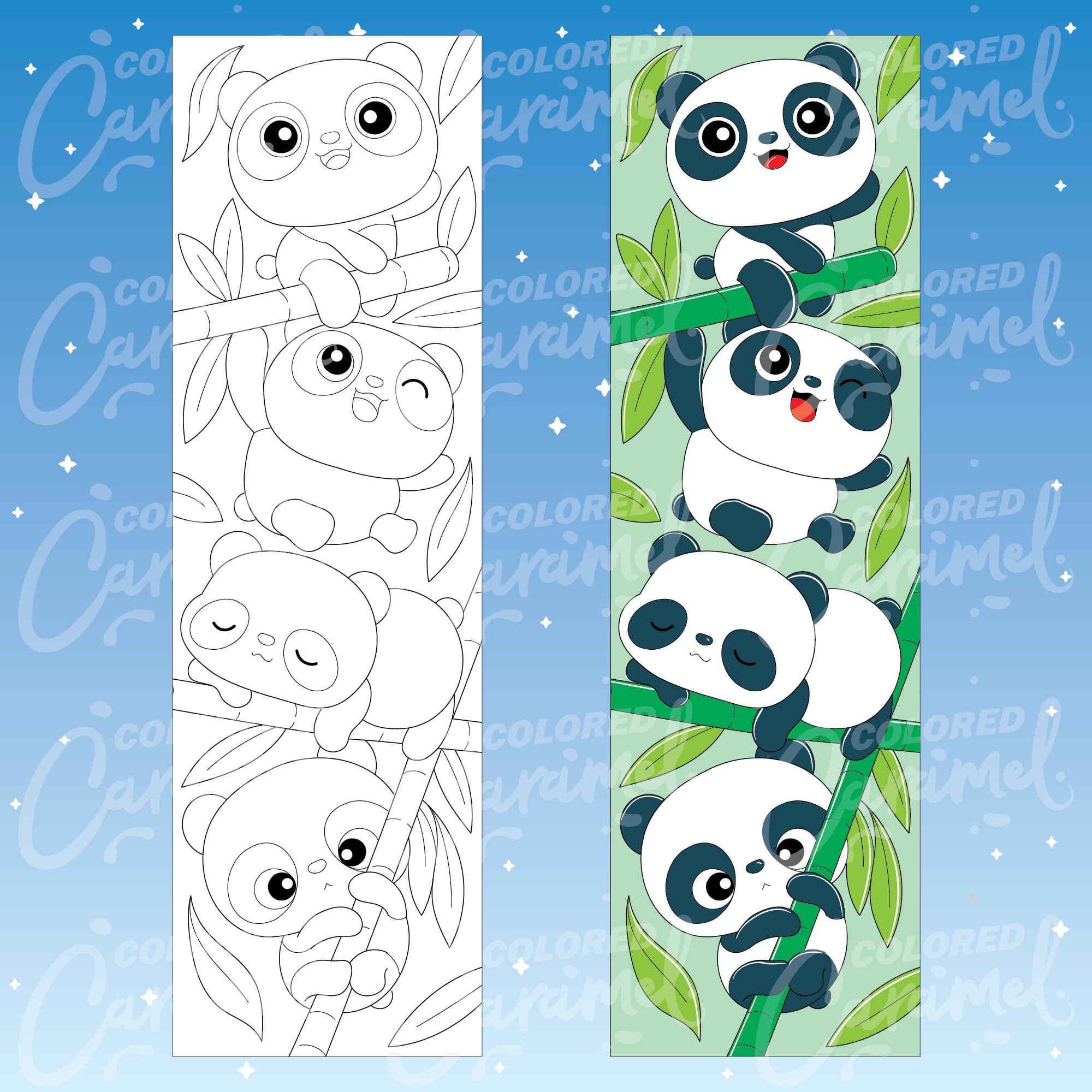 Kawaii Panda Coloring Bookmarks: DIY Printable Markers (digital ...