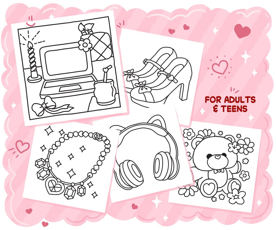 Easy, Bold, Cute Girly Vibes Coloring Book, Printable Instant Digital ...