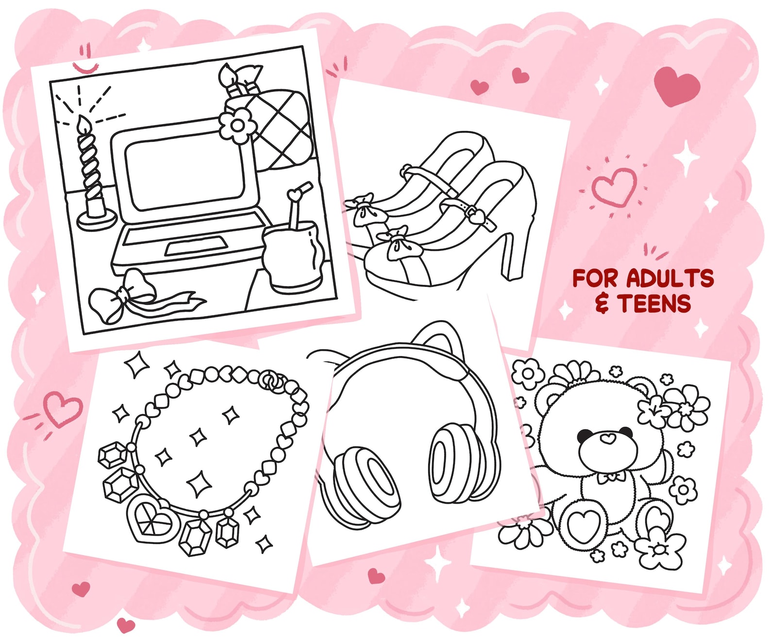 Easy, Bold, Cute Girly Vibes Coloring Book, Printable Instant Digital ...