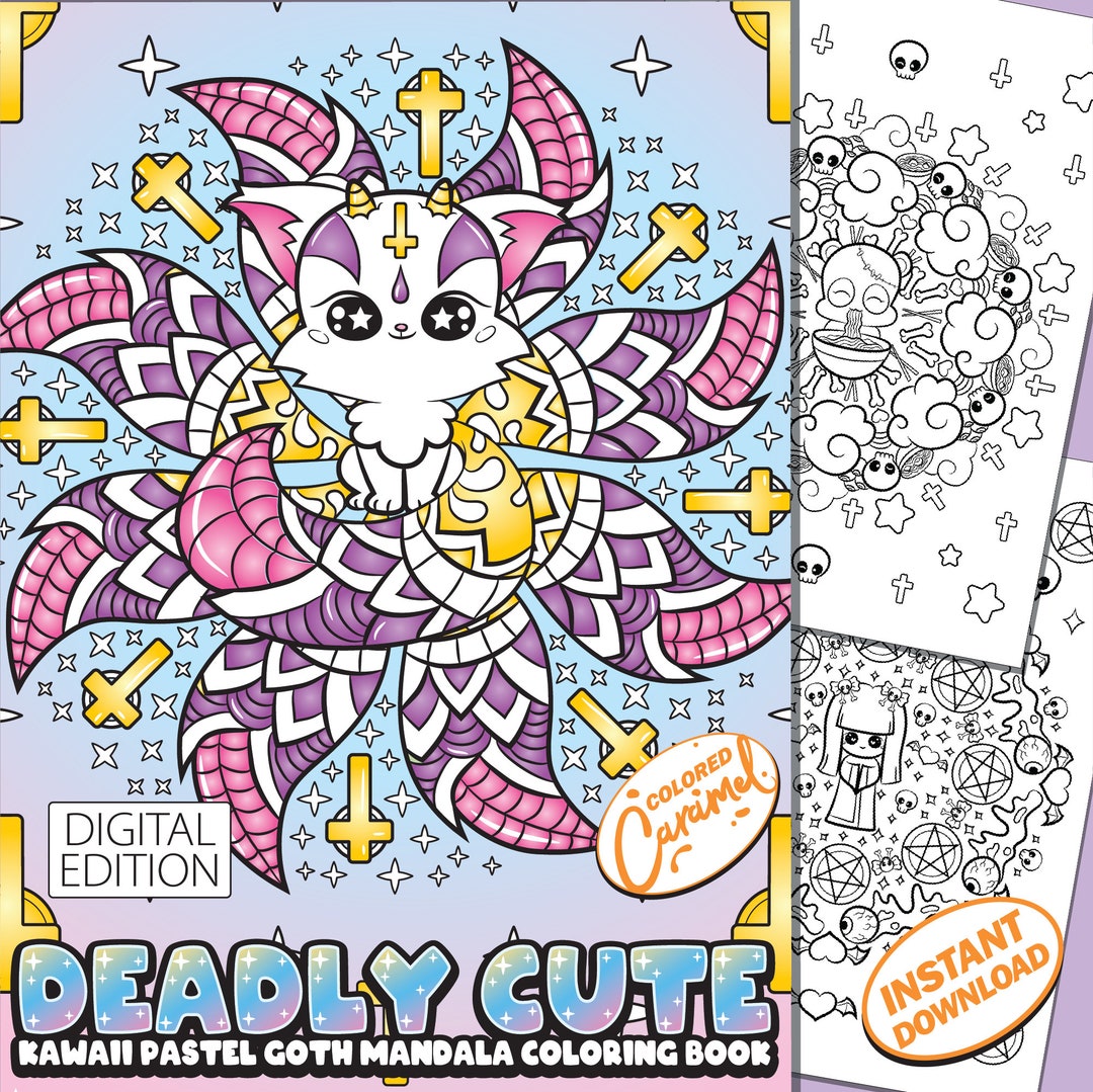 Kawaii Creepy Cute Pastel Goth Mandala Coloring Book, Instant Download ...