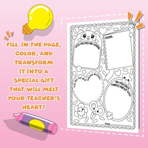 Thank You Teacher Coloring Page Gift for End of School and Appreciation ...