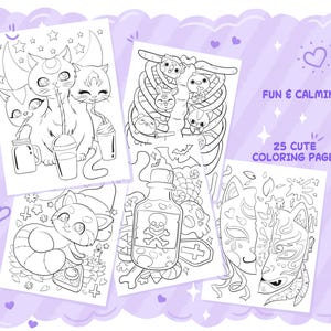 Kawaii Pastel Goth Halloween Coloring Book: Spooky Animals (digital ...
