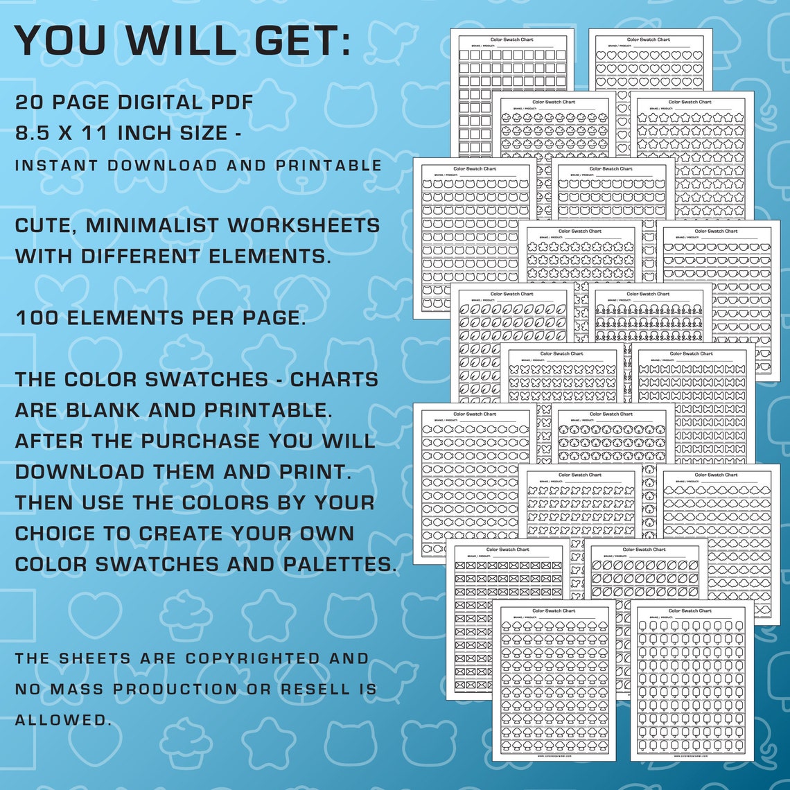 Blank Color Swatch Charts, Instant Download Printable Digital PDF ...